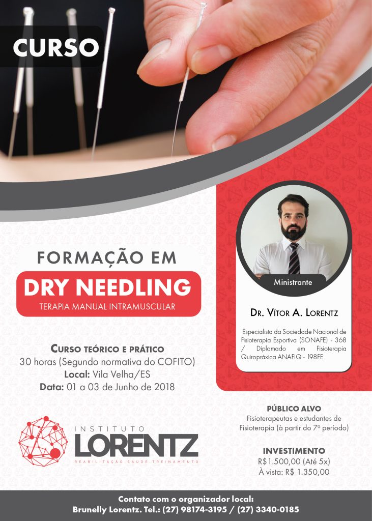 1 a 3 de Junho 2018 Curso Dry Needling - Vila Velha/ES - Instituto Lorentz